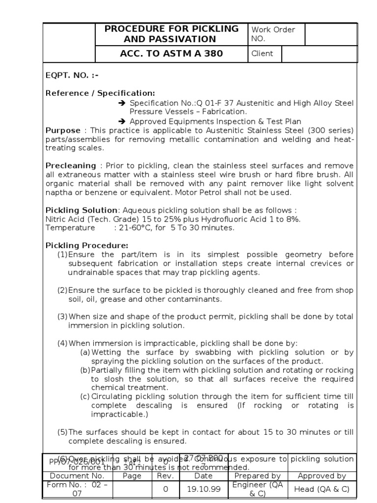 Pickling Procedure | PDF | Stainless Steel | Steel