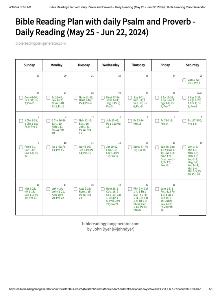 Bible Reading Plan With Daily Psalm and Proverb - Daily Reading (May 25 ...
