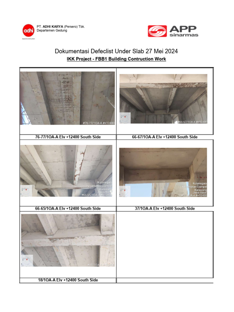 Documentation Defectlist Under Slab +12400 & +16000 | PDF
