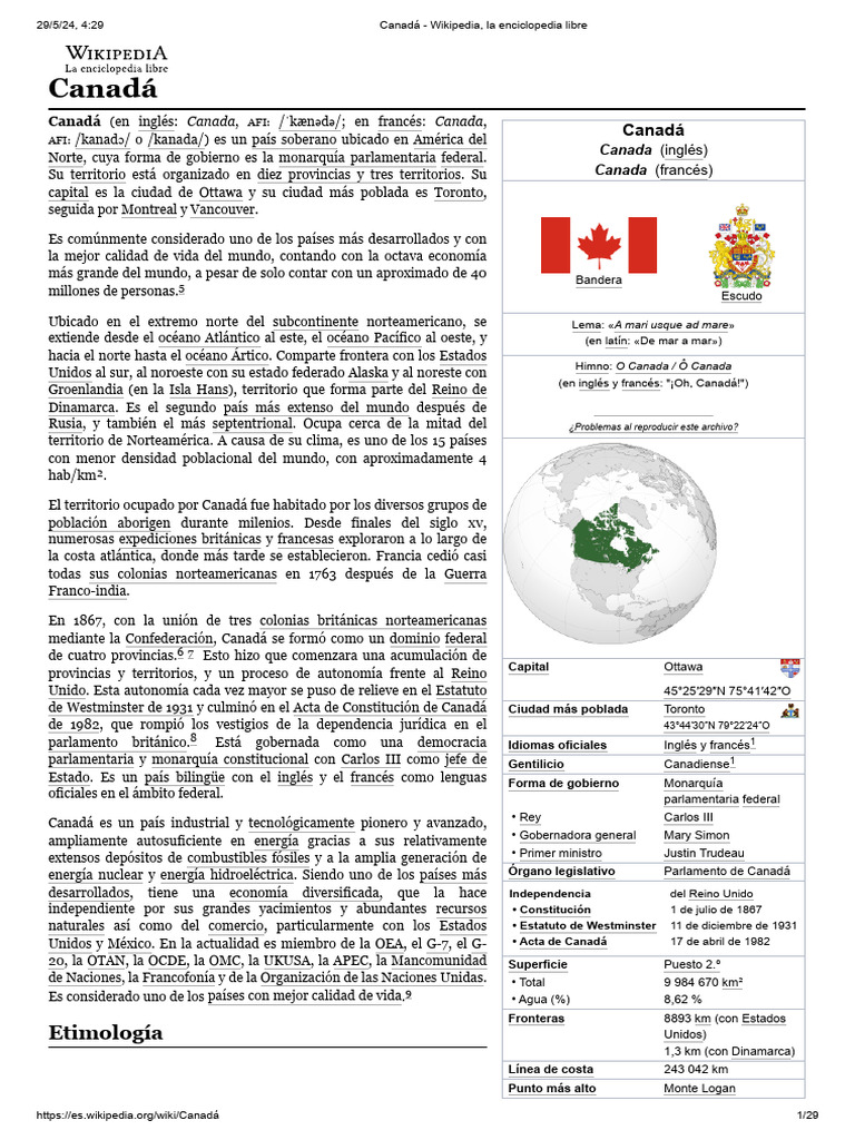 Canadá - Wikipedia, La Enciclopedia Libre | PDF | Canadá | Quebec