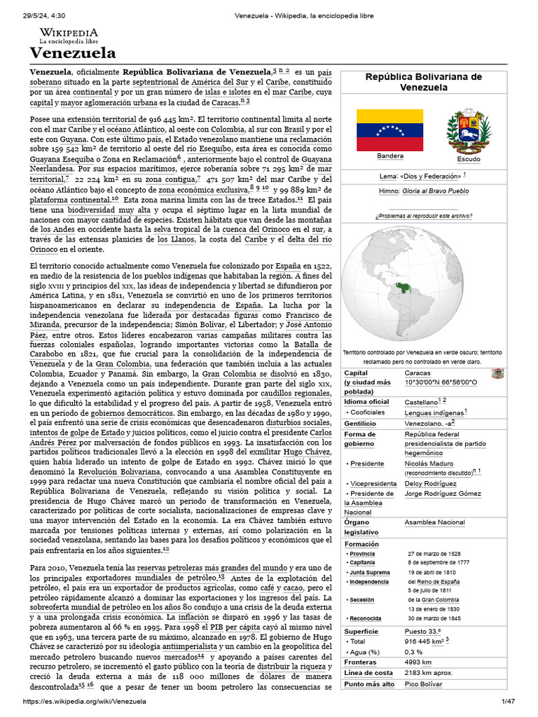 Venezuela - Wikipedia, La Enciclopedia Libre | PDF | Venezuela ...