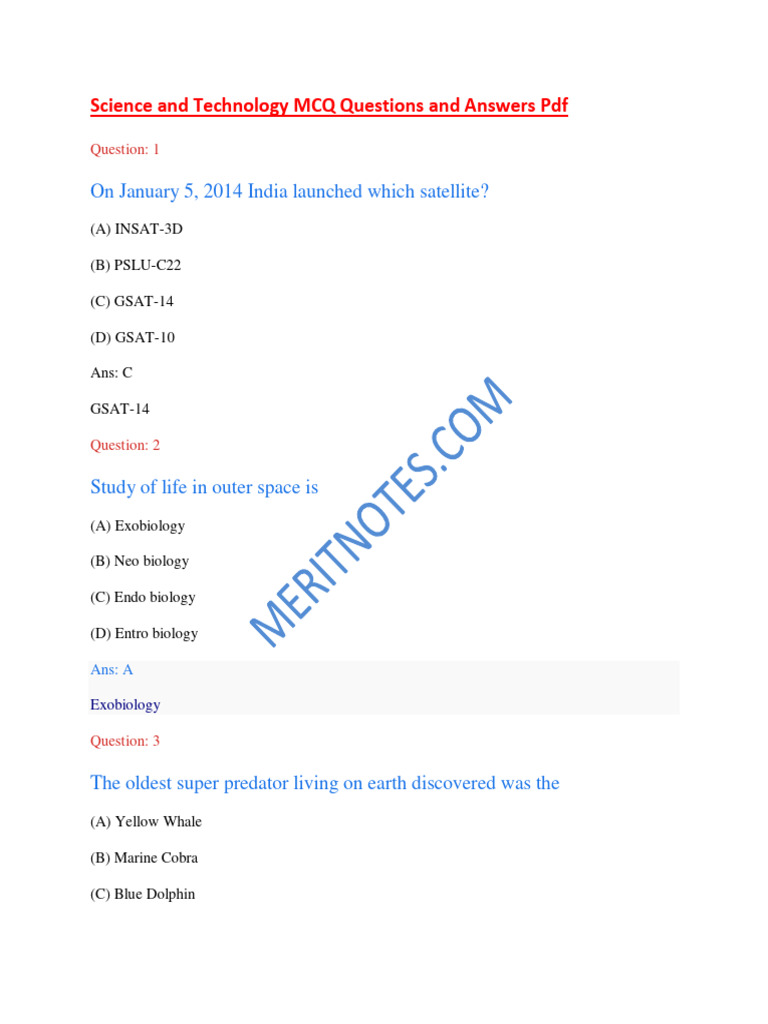 Science Technology MCQ Questions Answers | PDF | Social Science | Science & Mathematics