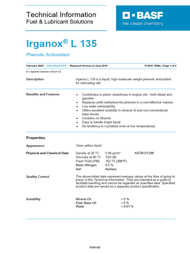 Irganox - L - 135 - TDS (June - 2019) | PDF | Oil | Liquids