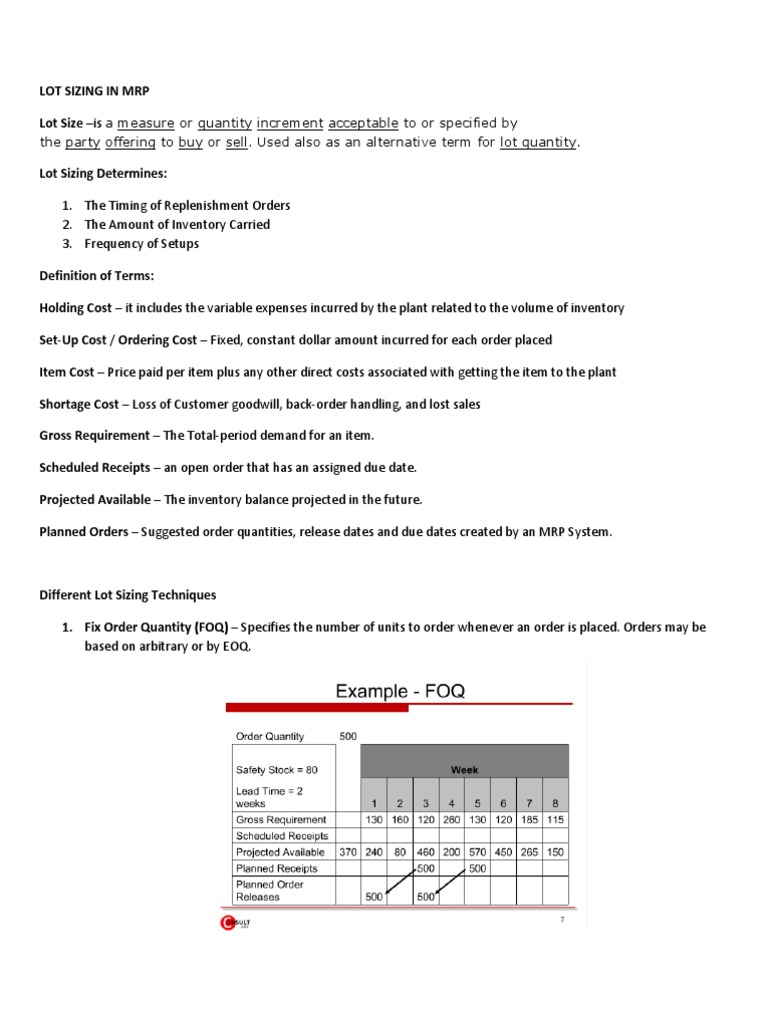 Lot Sizing in MRP | PDF | Inventory | Cost