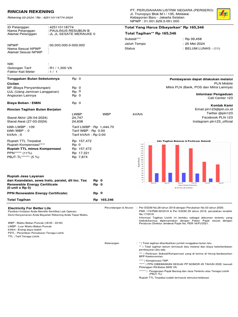 Invoice Rekening Listrik 425110118774 202405 | PDF