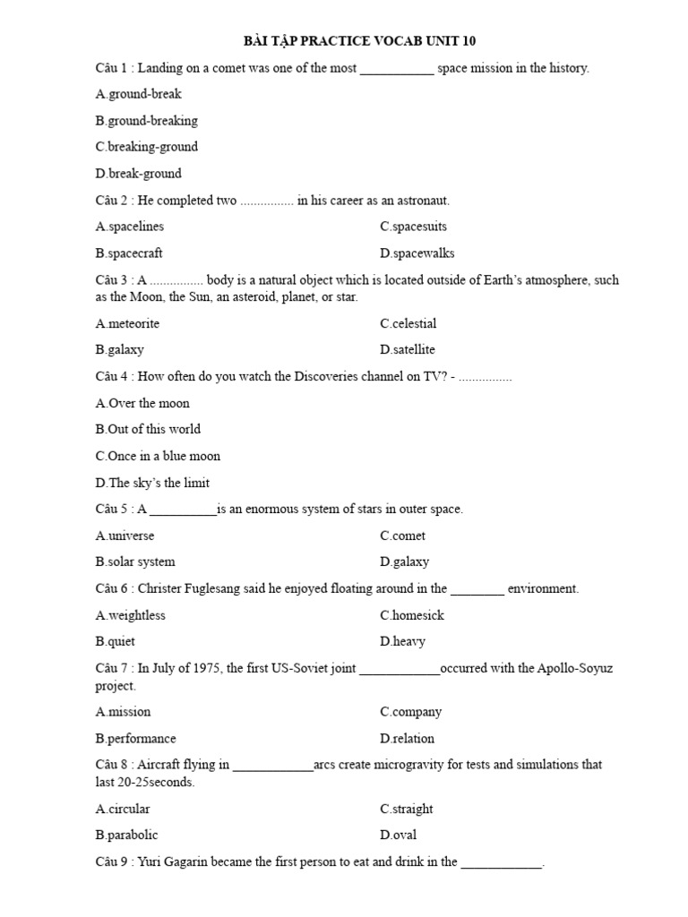BÀI TẬP PRACTICE VOCAB UNIT 10 | PDF | Neil Armstrong | Asteroid