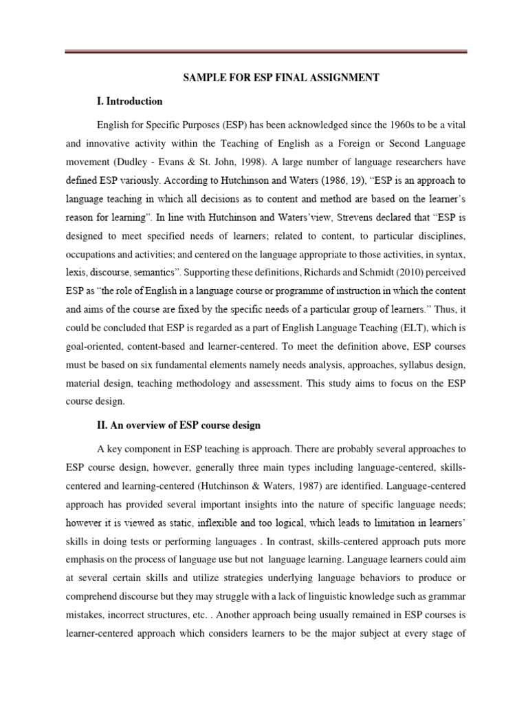Sample For Esp Final Assignment-Course Design | PDF | Learning | English As A Second Or Foreign ...