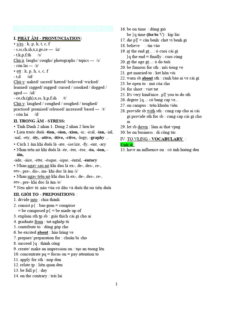 English 12 - T NG Ôn Thi HK1 - L P 12 - Full - by Me - Shared | PDF