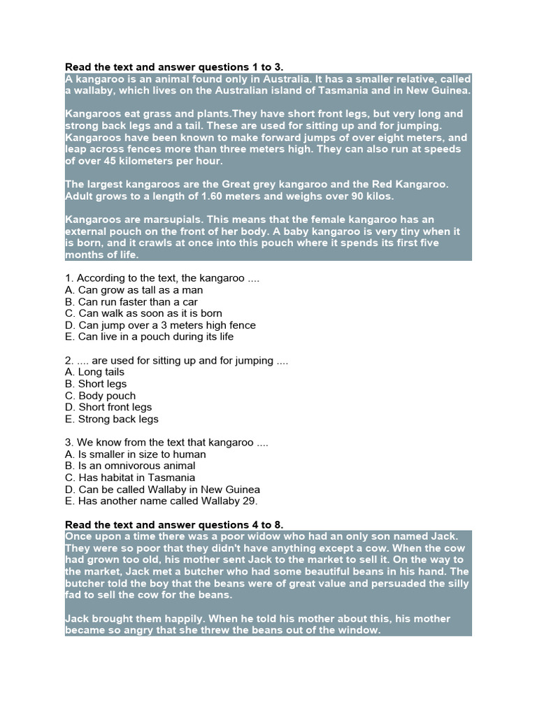 Kangaroo Facts and Jack's Tale Summary | PDF | Nuclear Power | Octopus