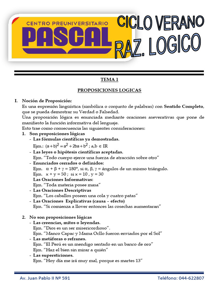 Raz. Logico - Proposiciones Lógicas | PDF | Proposición | Lógica
