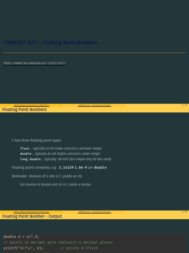 1521 Lec 7 - Floating Point Numbers | PDF | Computer Science | Computer Engineering