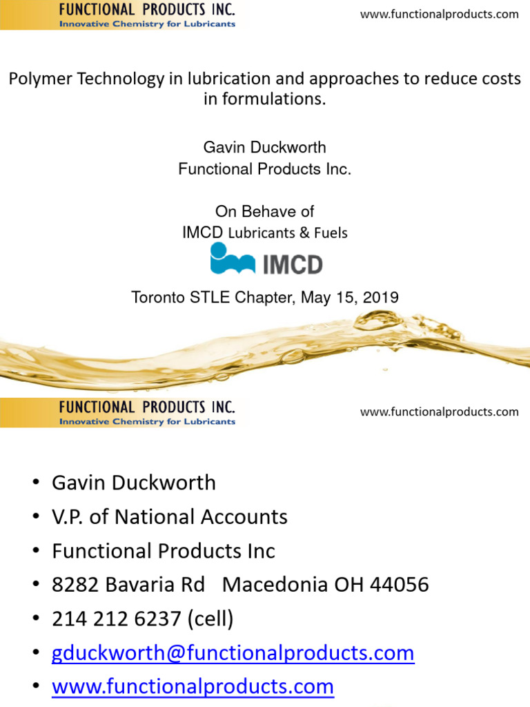 Polymer Technology in Lubrication G Duckworth STLE Toronto 2019 | PDF ...