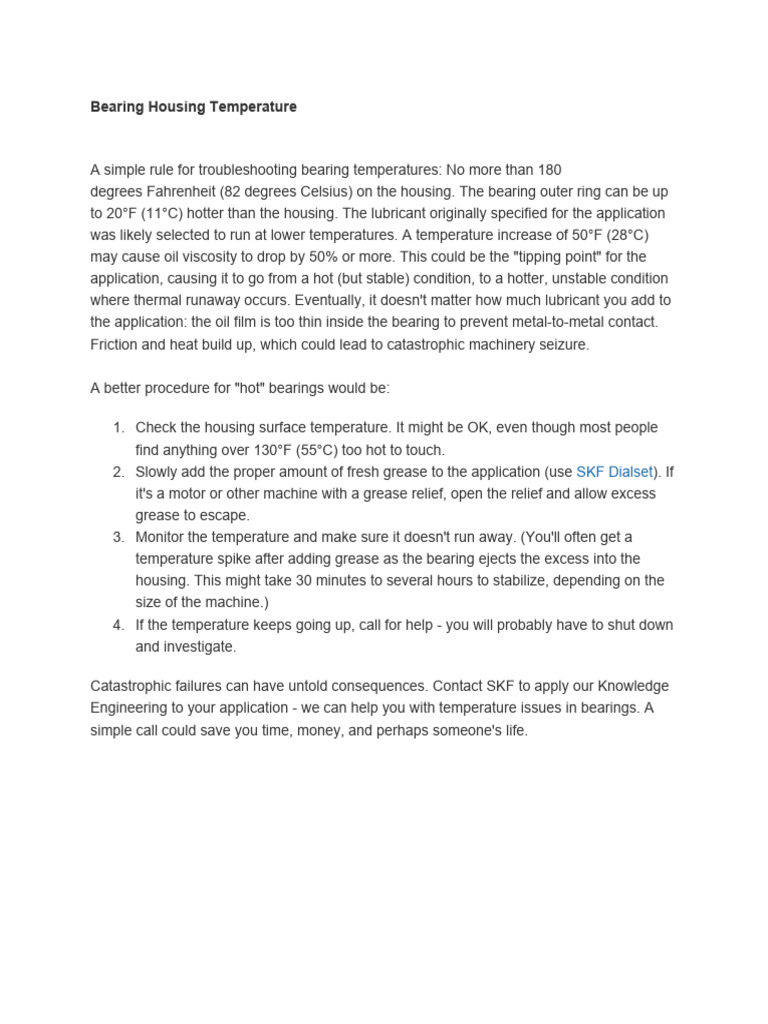 SKF Bearing Temperature Guidelines | PDF