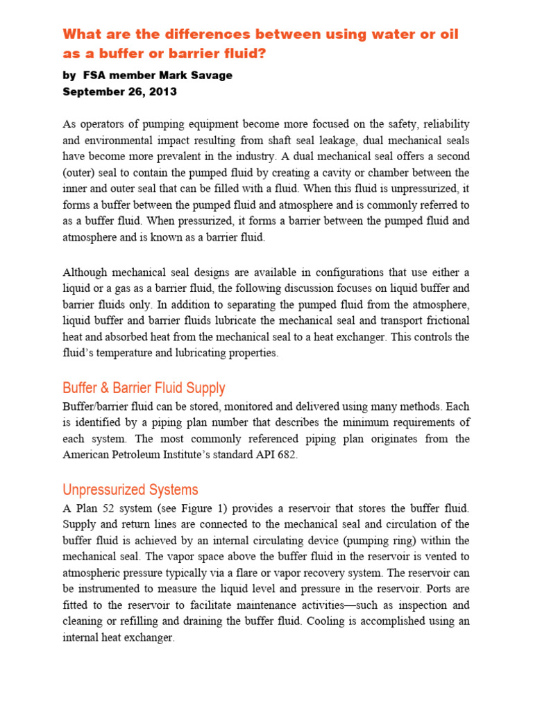 Buffer vs. Barrier Fluids in Seals | PDF | Pump | Lubricant