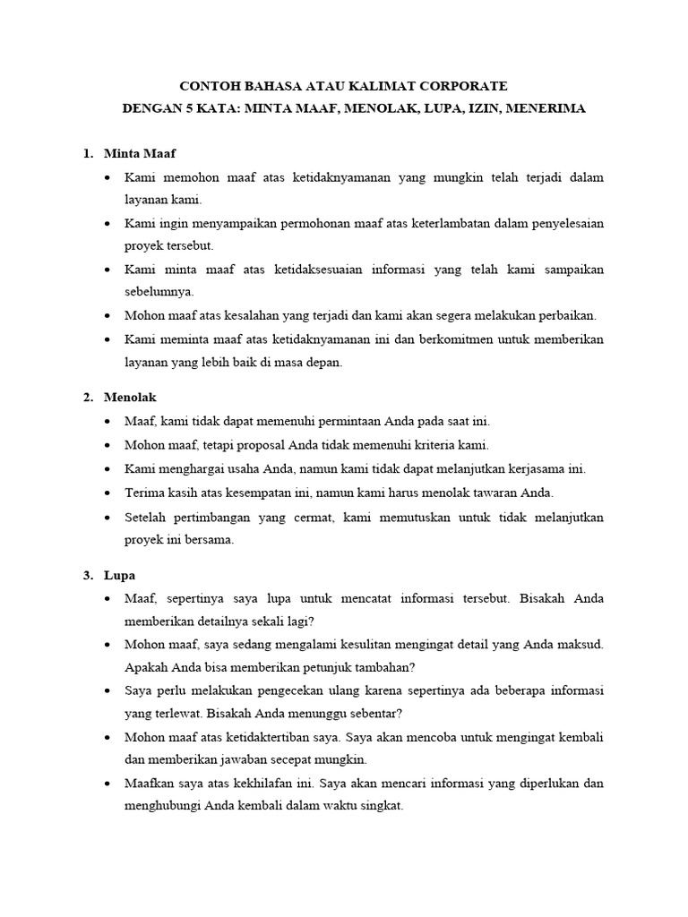Contoh Kalimat Bahasa Korporat | PDF | Karier & Perkembangan ...
