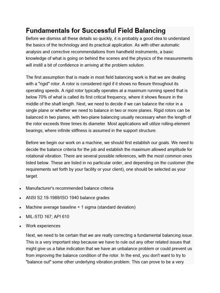 Fundamentals For Successful Field Balancing | PDF | Weight | Force