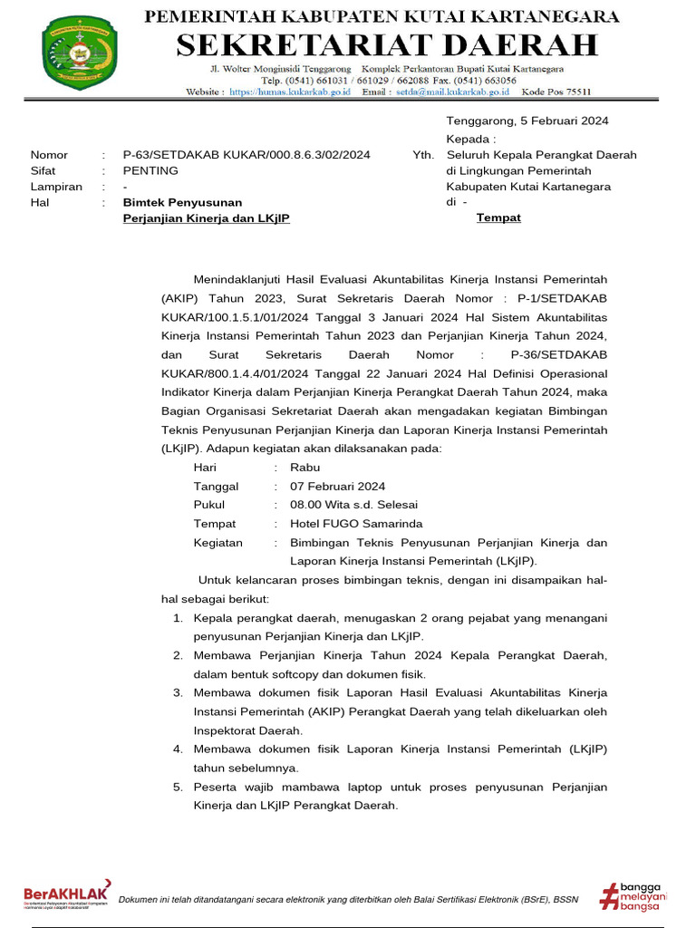 Bimtek Penyusunan PK Dan LKjIP | PDF