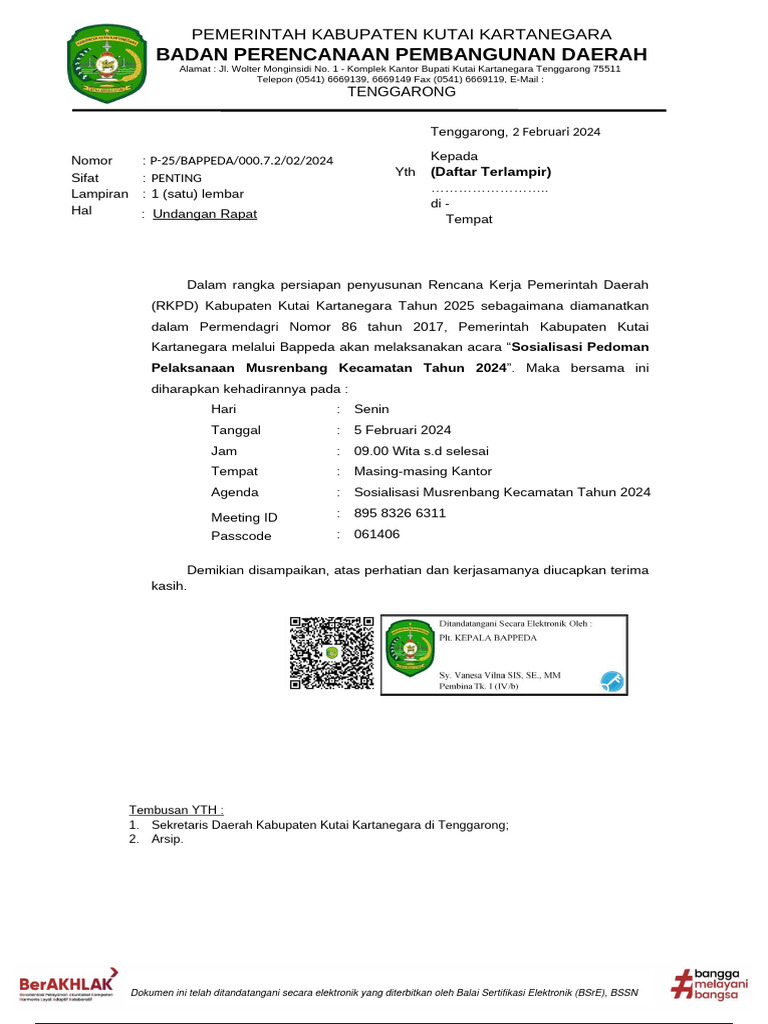 5 2 2024 Undangan Sosialisasi Musrenbang Kecamatan 2024 - 5022024 | PDF