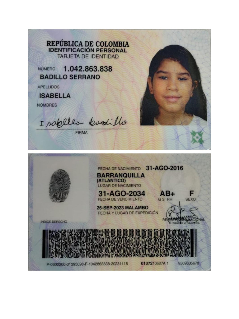 Tarjeta de Identidad Isabella Badillo | PDF