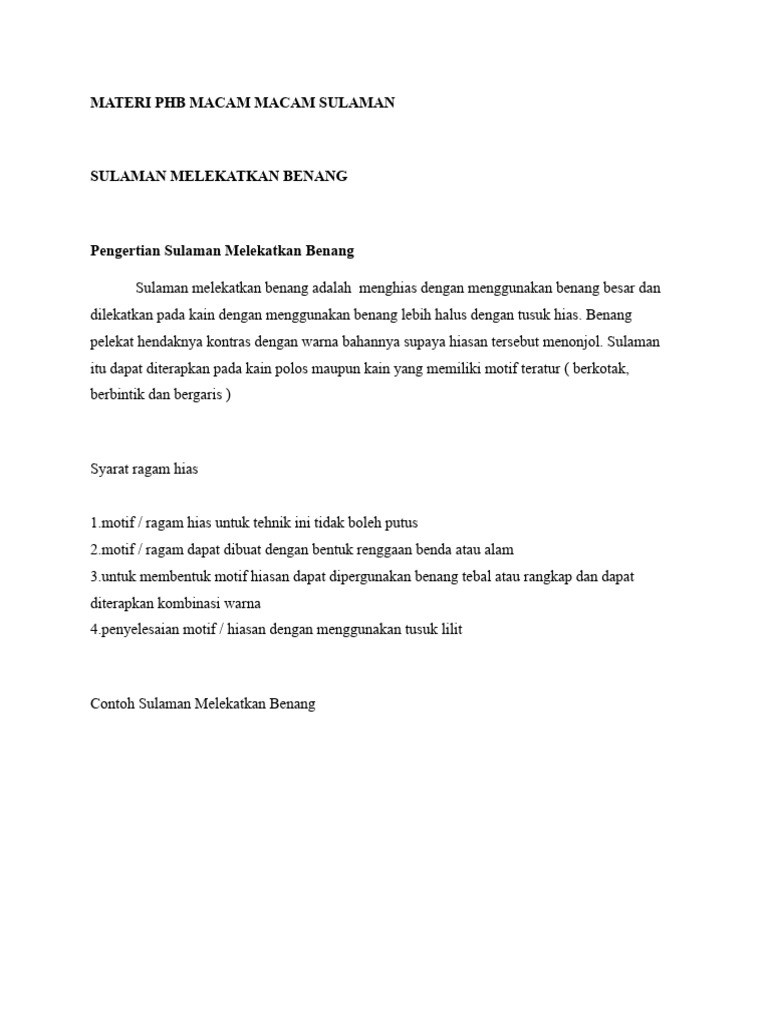 Materi PHB Macam Macam Sulaman | PDF | Griya & Taman | Seni