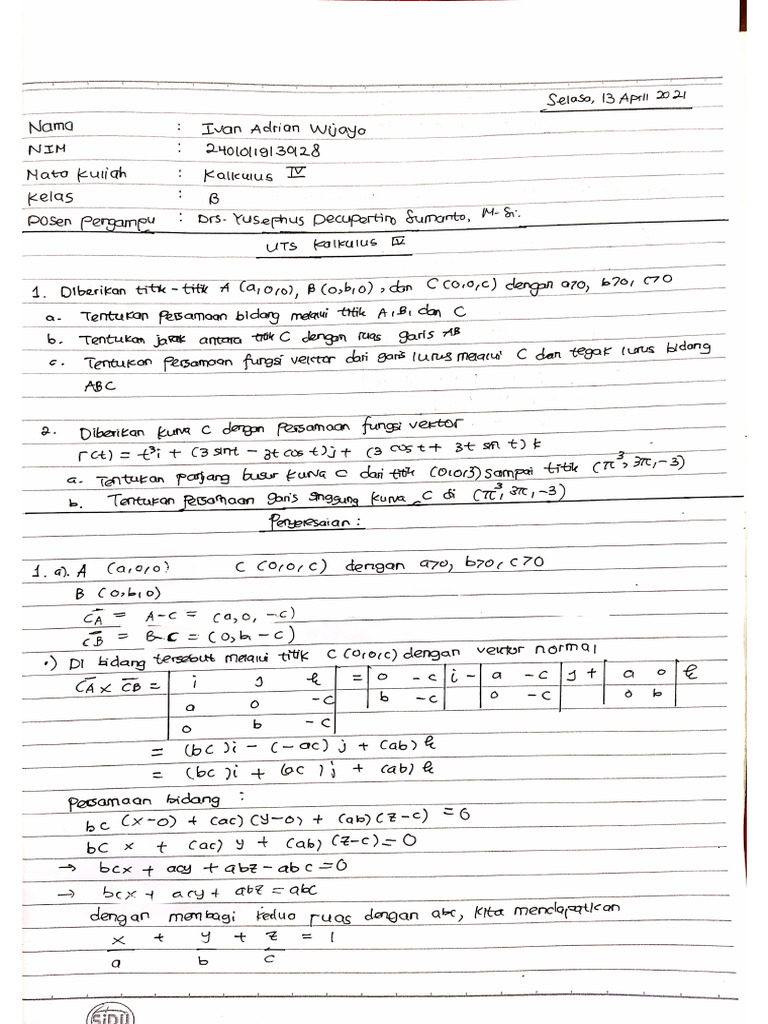 Ivan Adrian Wijaya 24010119130128 Uts Kalkulus Iv Pdf