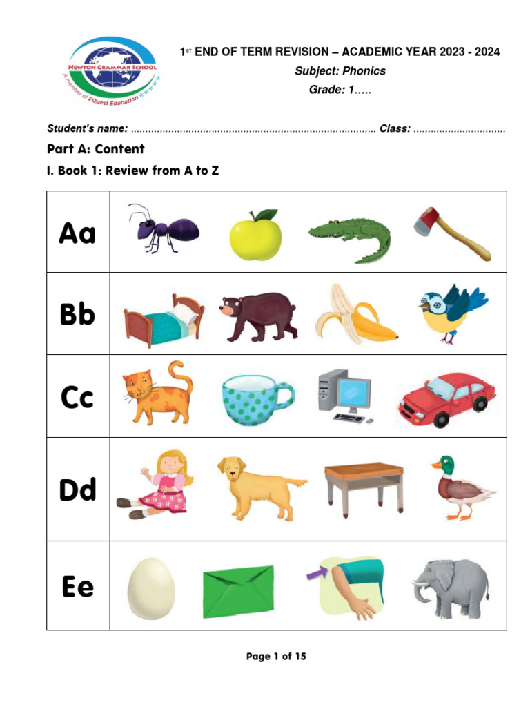 G1 - Phonics 1ST End of Term Revision | PDF | Languages | Foreign ...