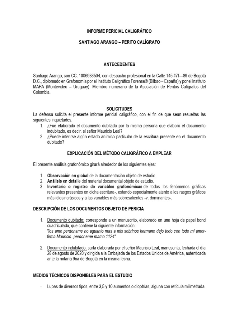 Informe Pericial Caligráfico | PDF | Escáner de imagen