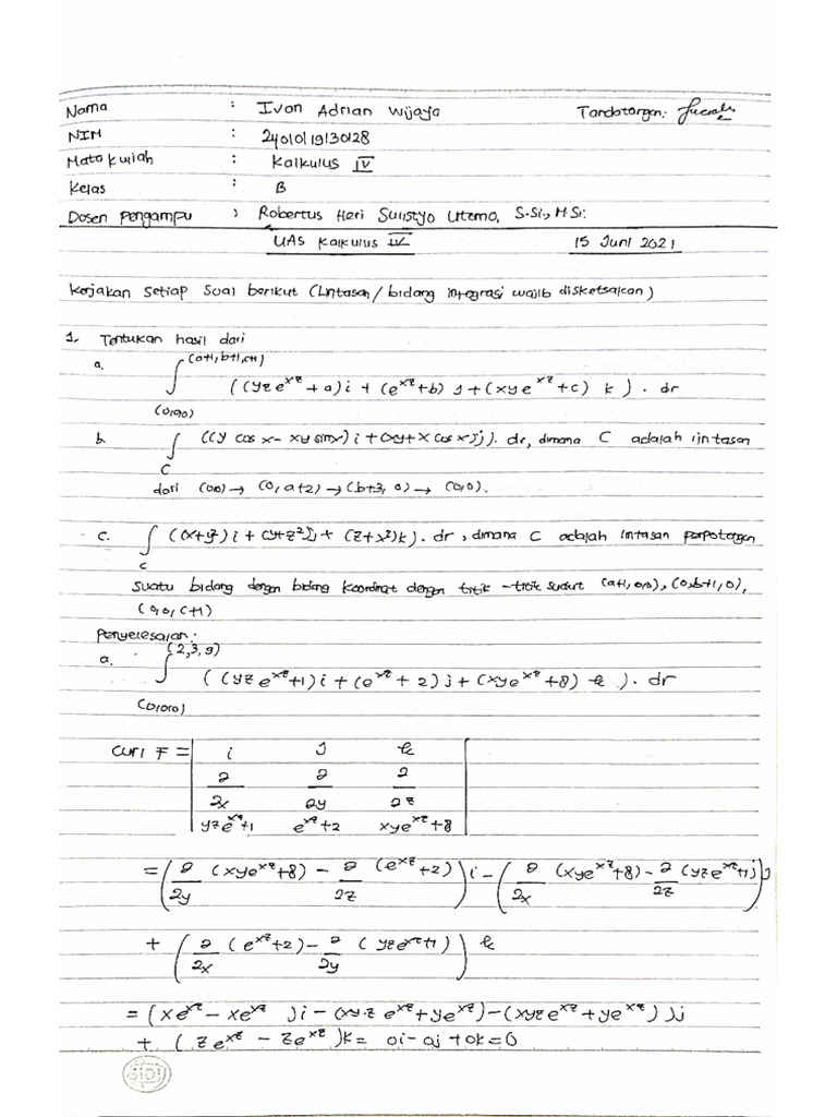 Ivan Adrian Wijaya - 24010119130128 - UAS Kalkulus IV | PDF