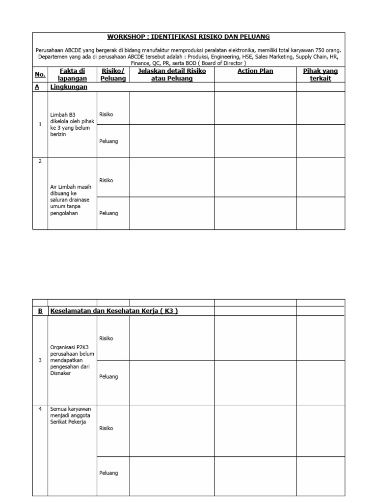 Contoh Form Risk Opportunity Workshop - QHSE | PDF