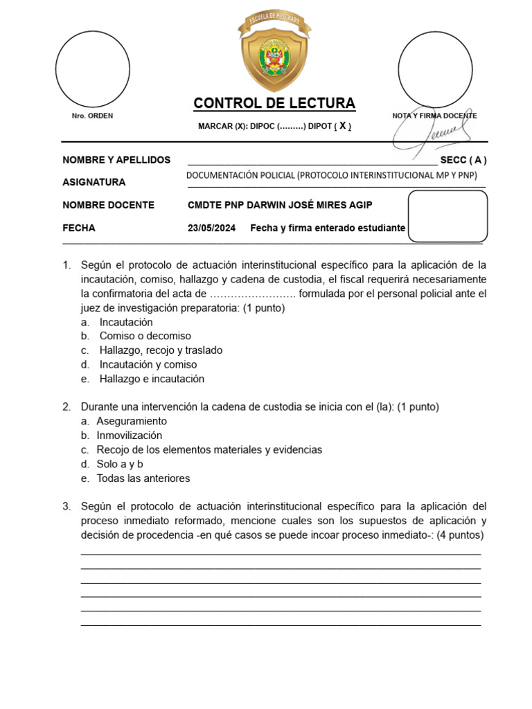 Protocolo de Control de Lectura y Actuación | PDF | Justicia | Crimen y ...