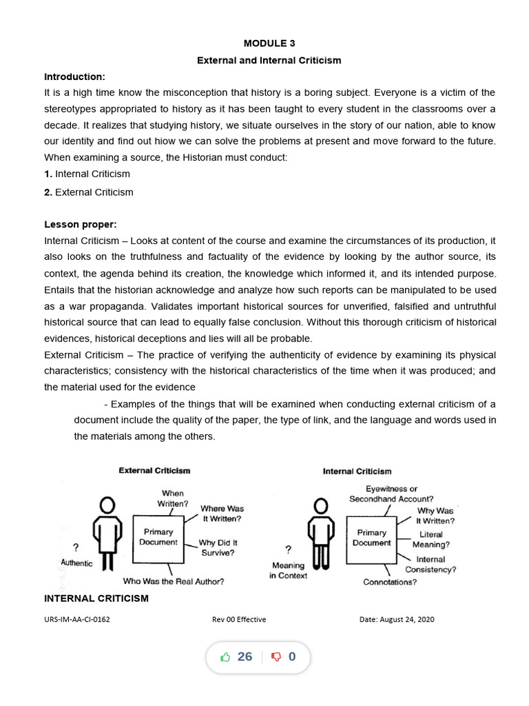 External and Internal Critism | PDF | Primary Sources | Evidence