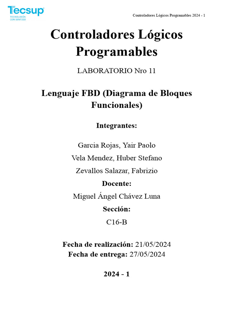 Lab11 PLC | PDF | Controlador lógico programable | Lenguaje de programación