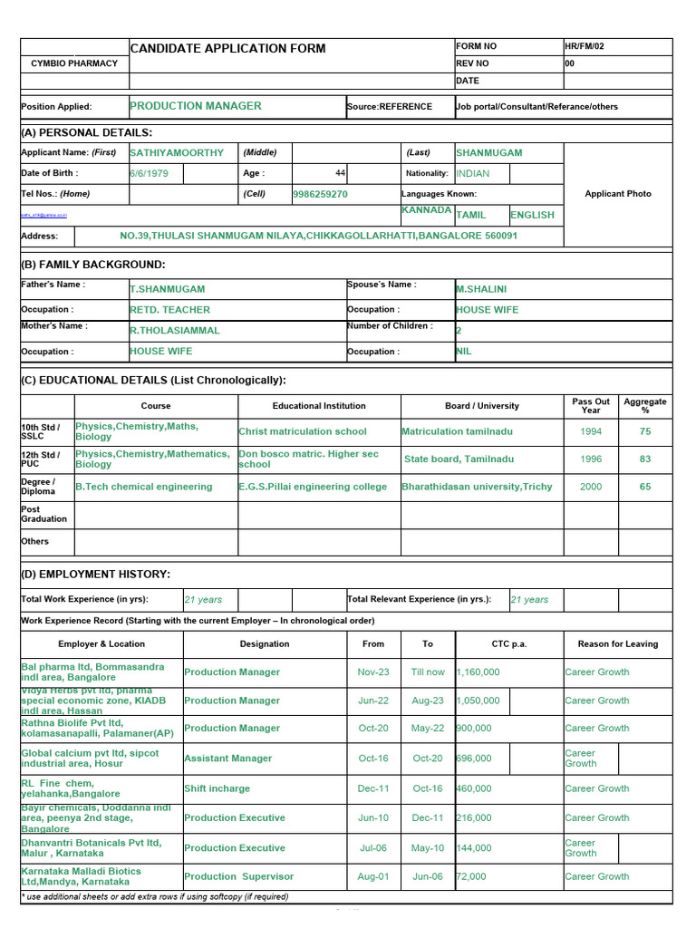 Candidate Application Form - Cymbio | PDF