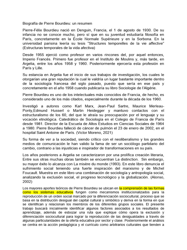 Biografía de Pierre Bourdieu | PDF | Educación en artes liberales ... Biografía de Pierre Bourdieu | PDF | Educación en artes liberales ...