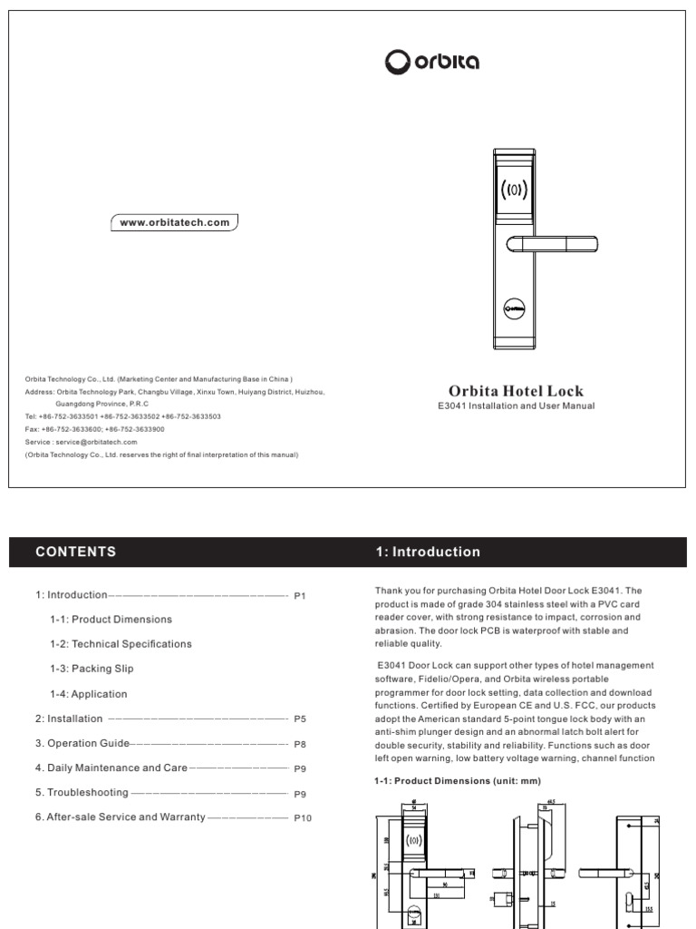Orbita E3041 Hotel Lock Manual | PDF | Specification (Technical ...