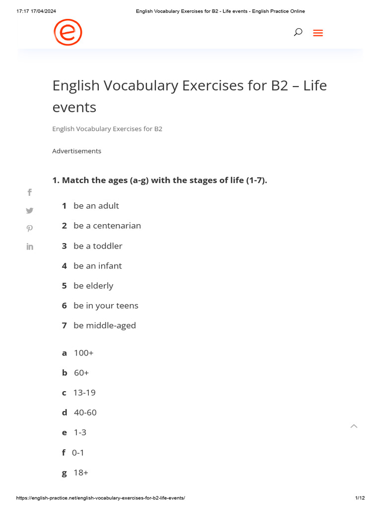 B2 Vocabulary Exercises: Life Events | PDF | Vocabulary | English Language