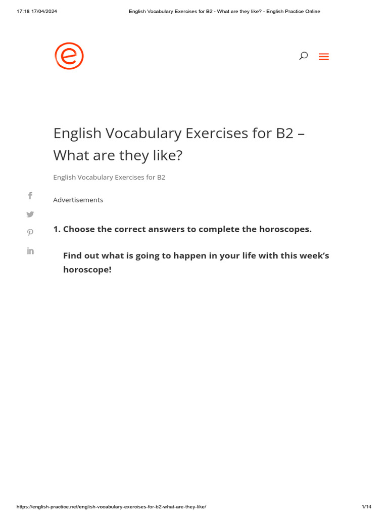 English Vocabulary Exercises For B2 - What Are They Like - English ...