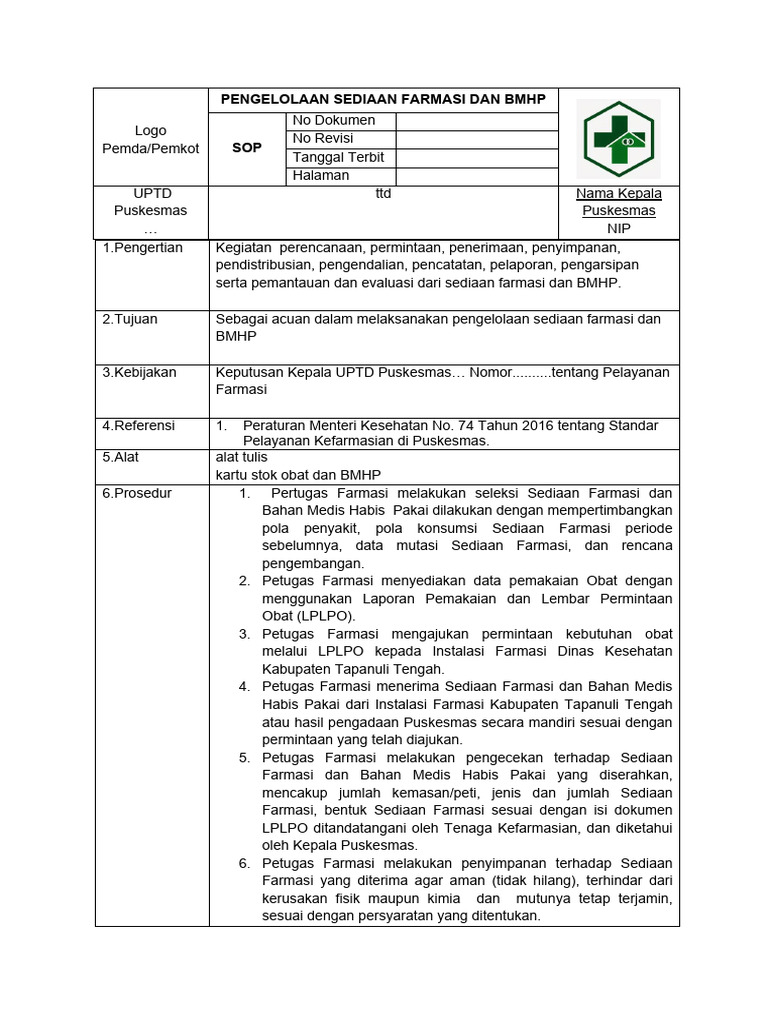 .B SOP PENGELOLAAN SEDIAAN FARMASI DAN BMHP | PDF | Kesehatan Holistik | Sains & Matematika