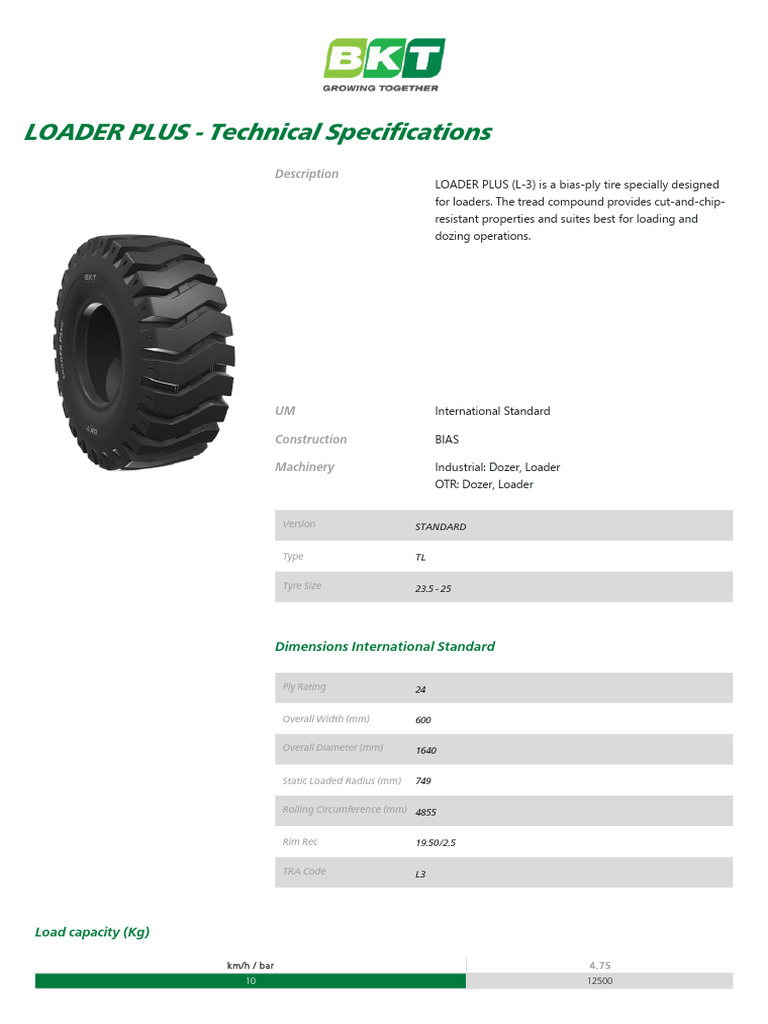 BKT Loader Plus 23.5-R25 | Download Free PDF | Tire