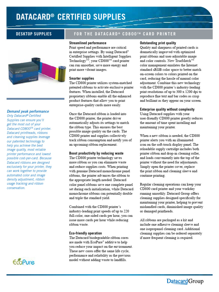 Datasheet CD800 Supplies | PDF | Printer (Computing) | Rgb Color Model