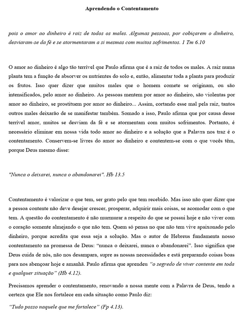O Poder do Contentamento e Gratidão | PDF | Amor | Dinheiro