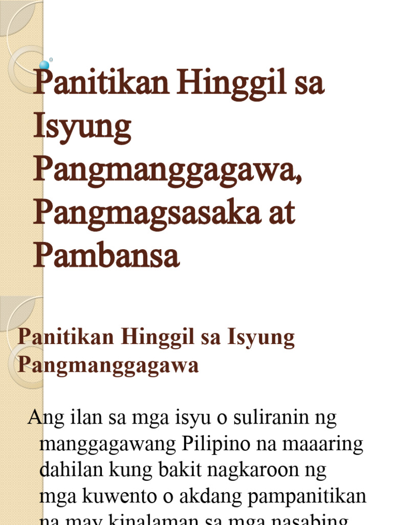 panitikan hinggil sa isyung pang manggagawa, pang magsasaka at pambansa ...
