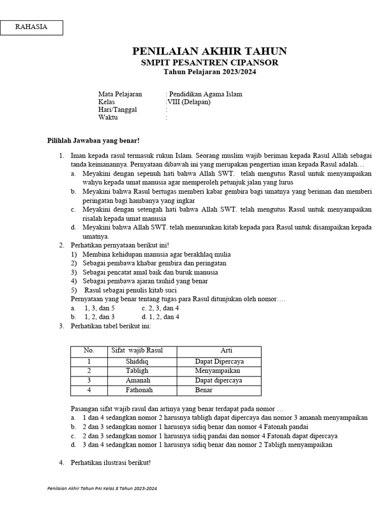 SOAL PAT PAI 8 2023-2024 40 pg-1 | PDF