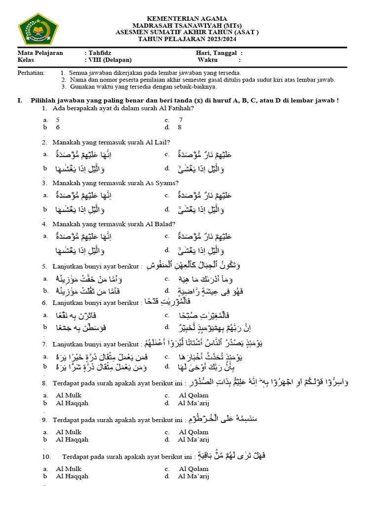 Soal Asat Reguler 8 | PDF