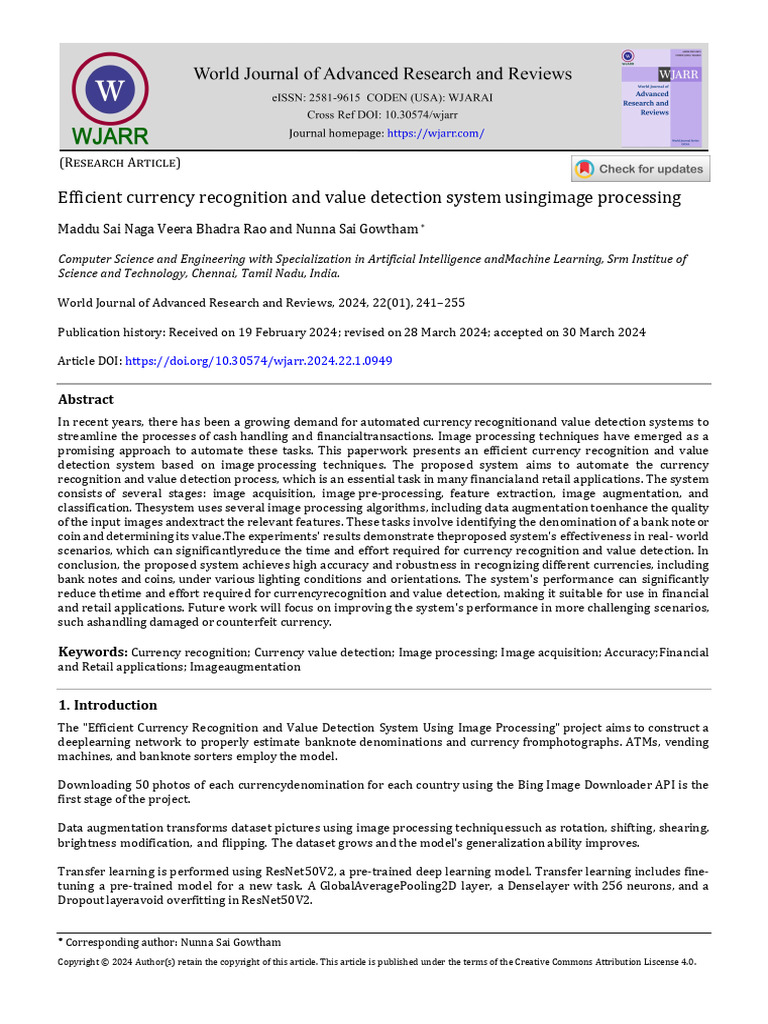 Wjarr 2024 0949 | PDF | Deep Learning | Accuracy And Precision