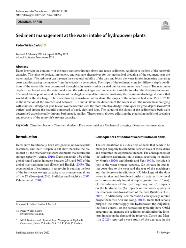 . Sediment management at the water intake of hydropower plants | PDF ...
