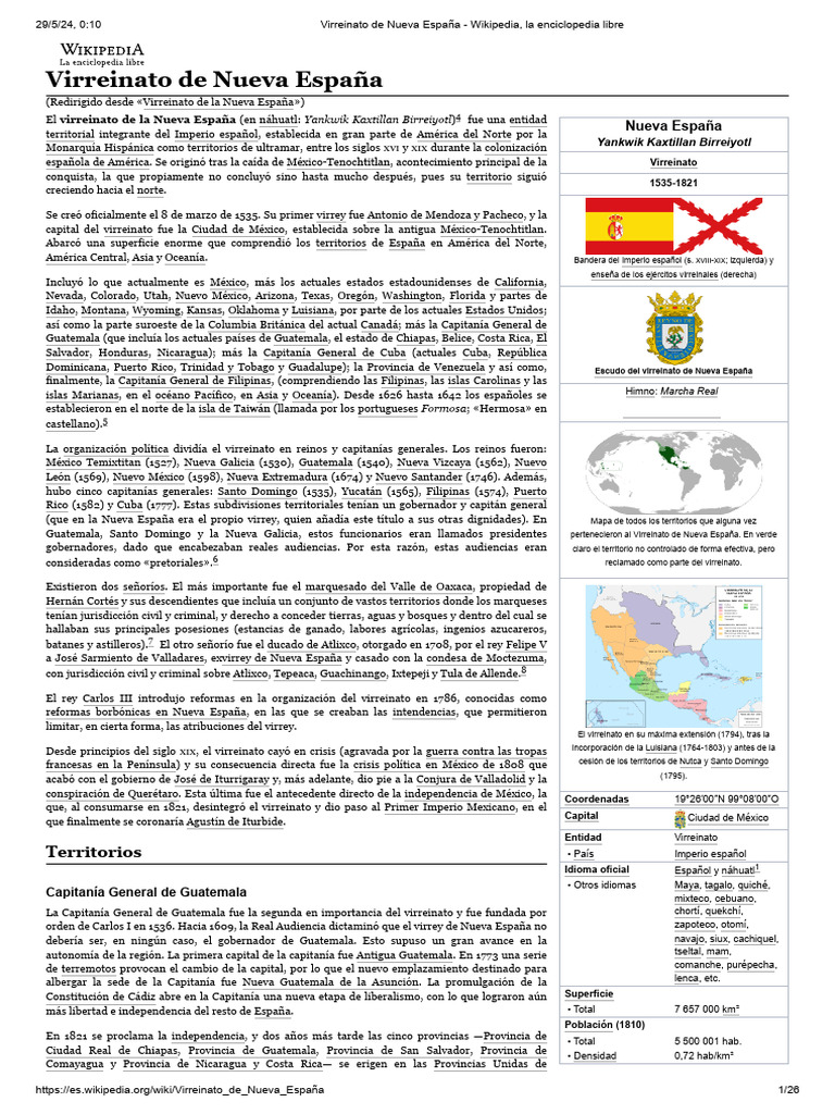 Virreinato de Nueva España - Wikipedia, La Enciclopedia Libre | PDF ...