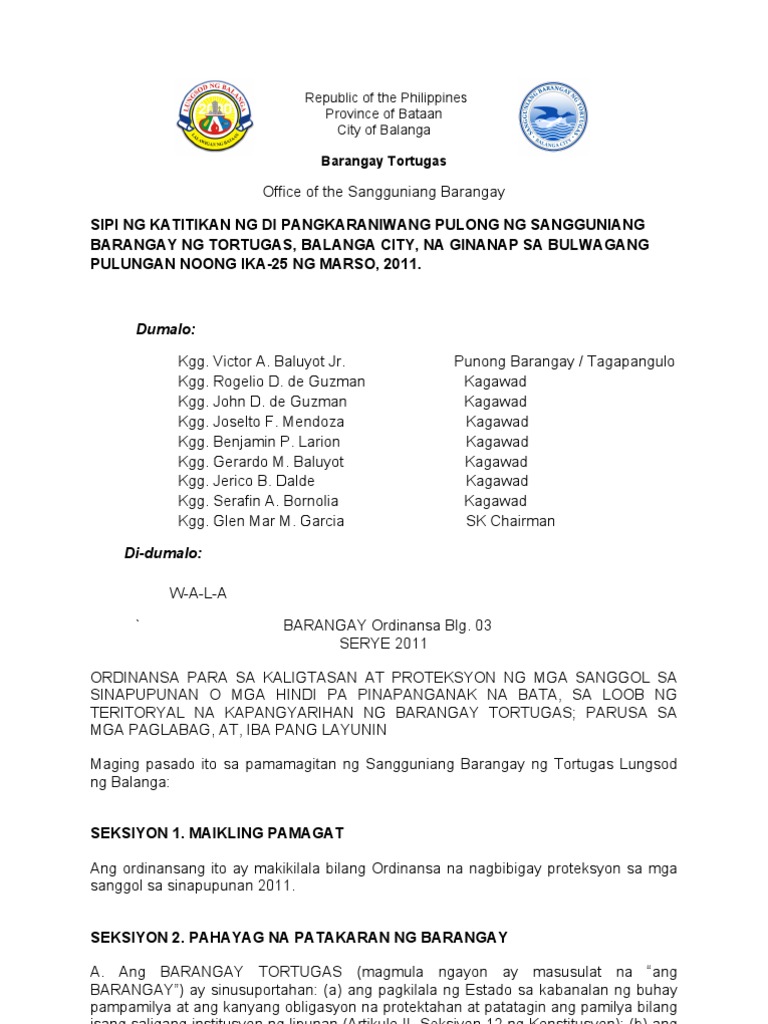 BARANGAY Ordinansa Blg. 03 SERYE 2011