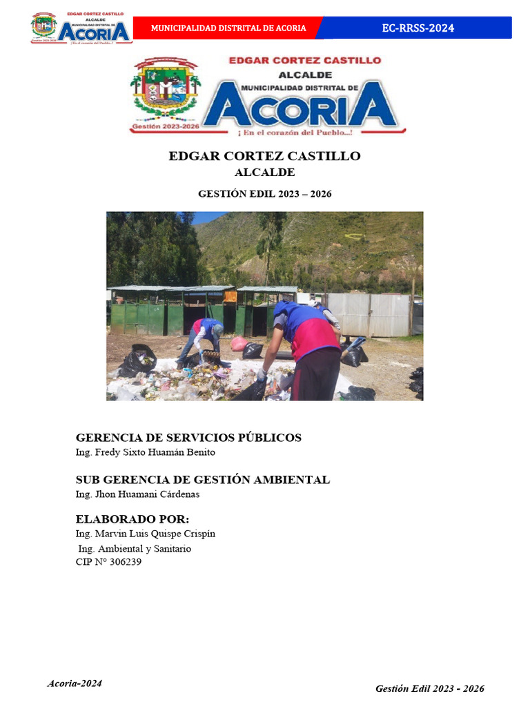 ESTUDIO DE CARACTERIZACIÓN DEL DISTRITO DE ACORIA-2024 | PDF ...