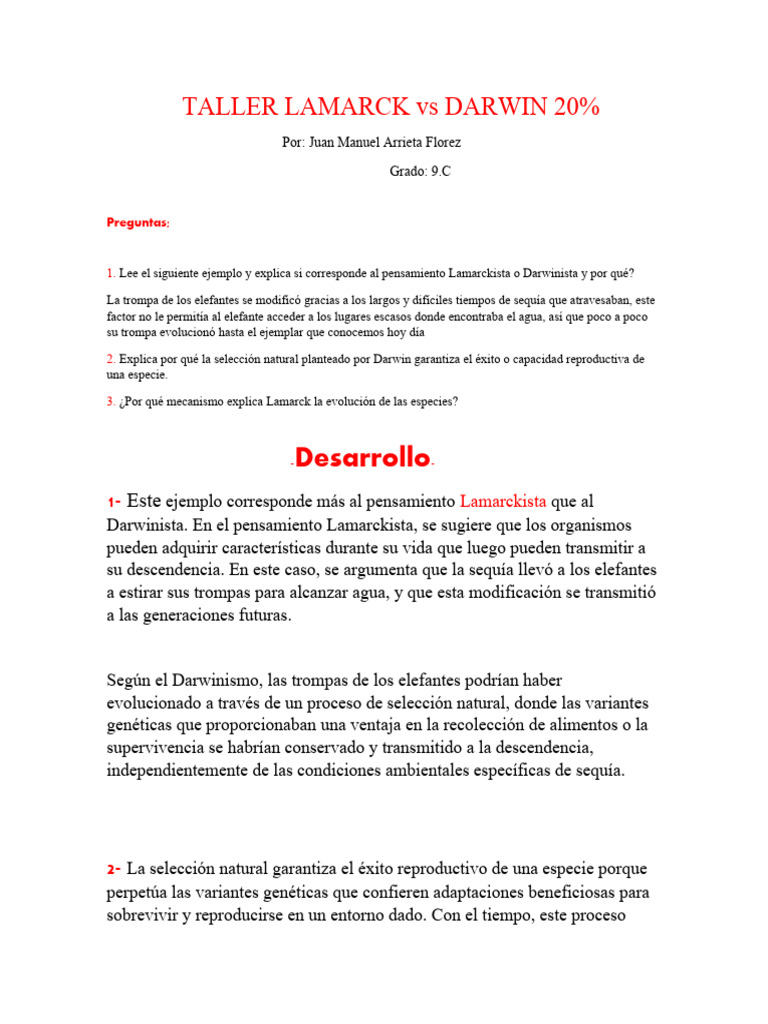 Lamarck Vs DarWin PDF | PDF | Evolución | Seleccion natural